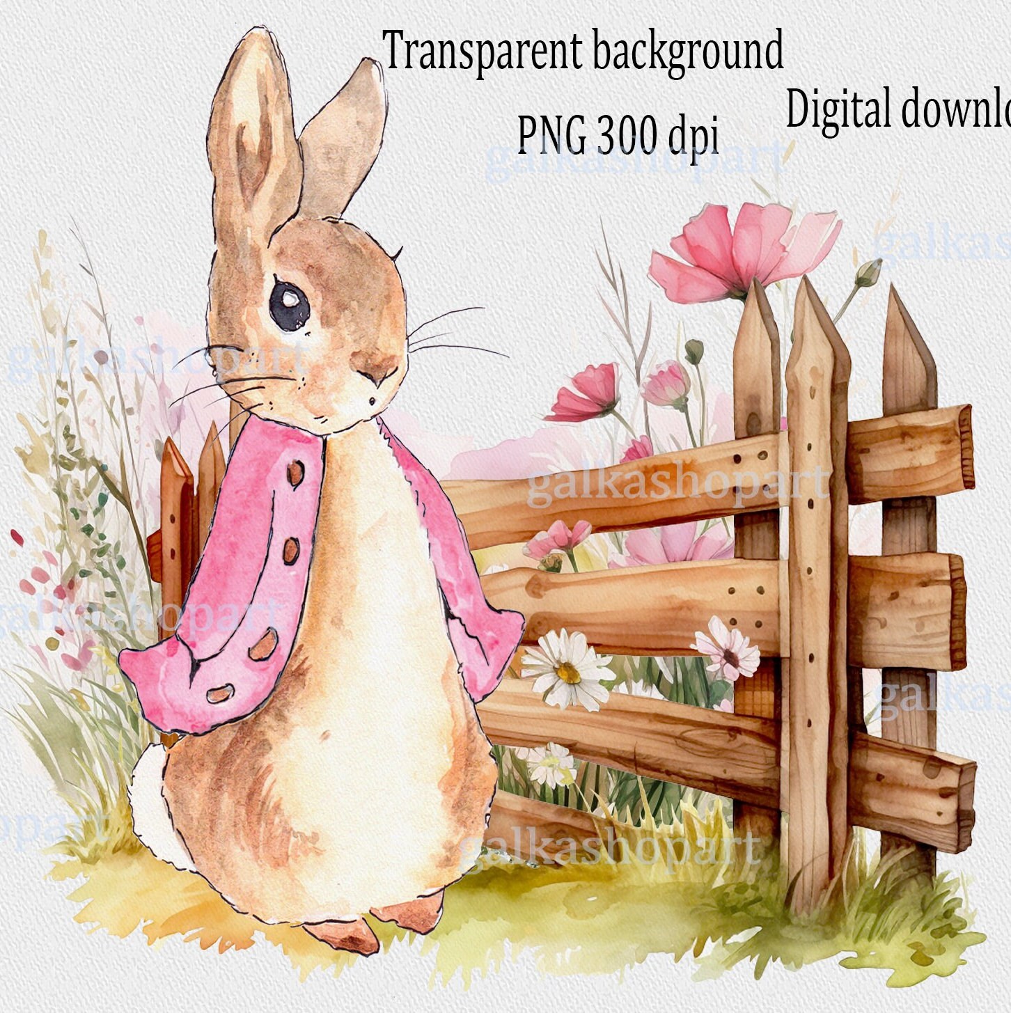Flopsy Bunny Near Floral Fence Clipart PNG: Flower Sublimation - Etsy