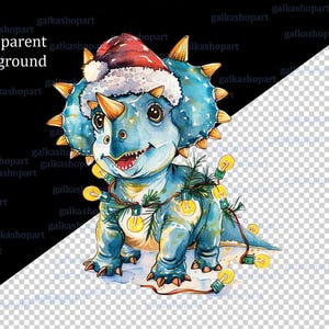 11 Christmas Baby Dinosaurs With String Lights PNG Clipart: Watercolor ...