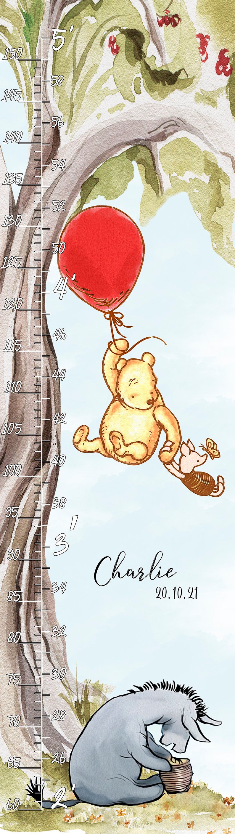 Classic Winnie the Pooh & Friends Height Chart, Personalized Vintage ...