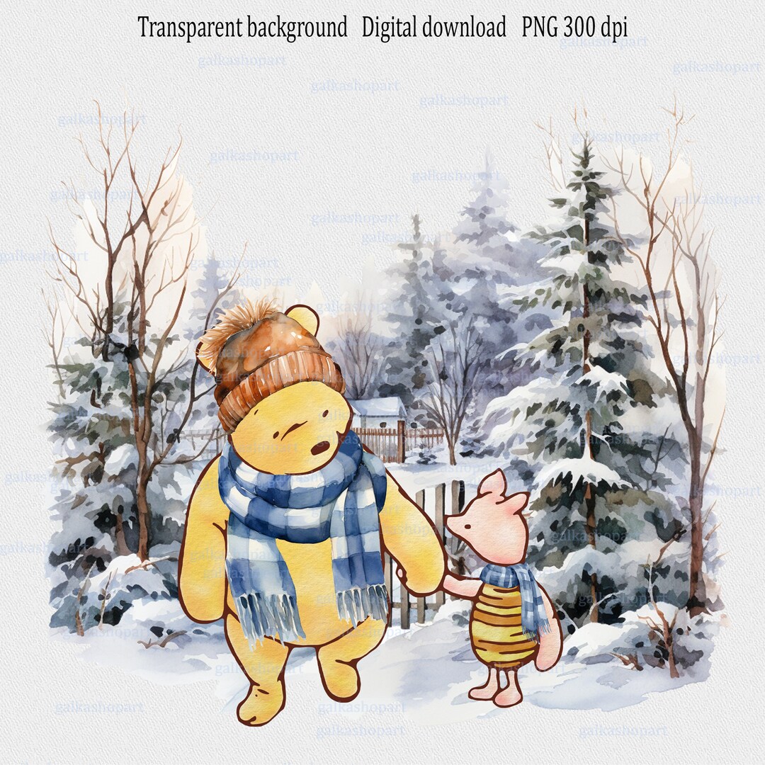 Classic Winnie the Pooh & Piglet in Christmas Scene Sublimation Design ...