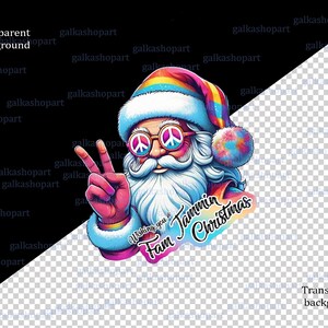 Rainbow Hippie Santa Claus PNG Sublimation Design: Merry Christmas ...
