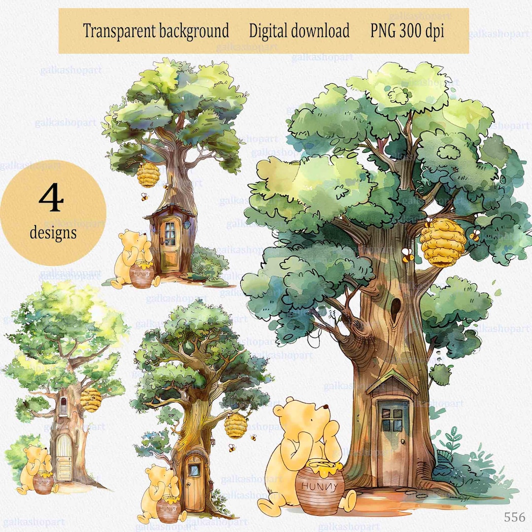 Classic Winnie the Pooh With Honey Pot Sitting Under the Fairytale Tree ...