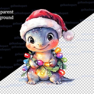 11 Christmas Baby Dinosaurs With String Lights PNG Clipart: Watercolor ...