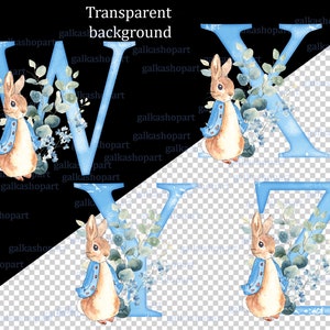 Peter Rabbit Blue Alphabet & Numeral Clipart PNG: 26 Watercolor ...