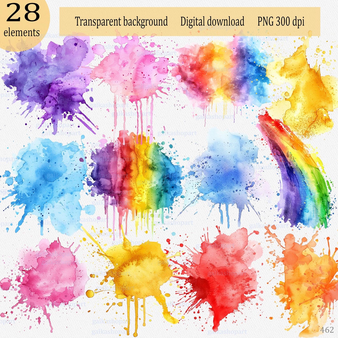28 PNG of Bright Watercolor Splashes Clipart: Brush Stroke Minimalist ...