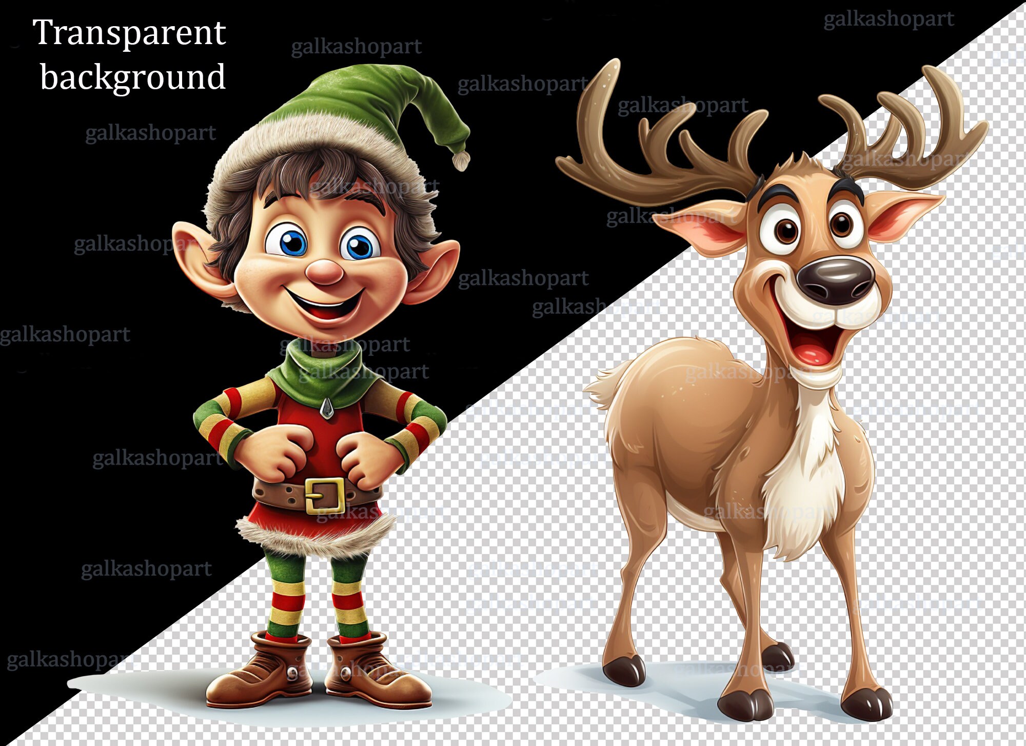 Christmas Clipart Set PNG: Santa, Elves, Reindeer, Tree & Snowman ...