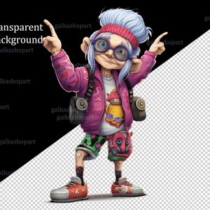 Set of 10 Crazy Old Granny Clipart PNG: Whimsical Elderly Characters in ...