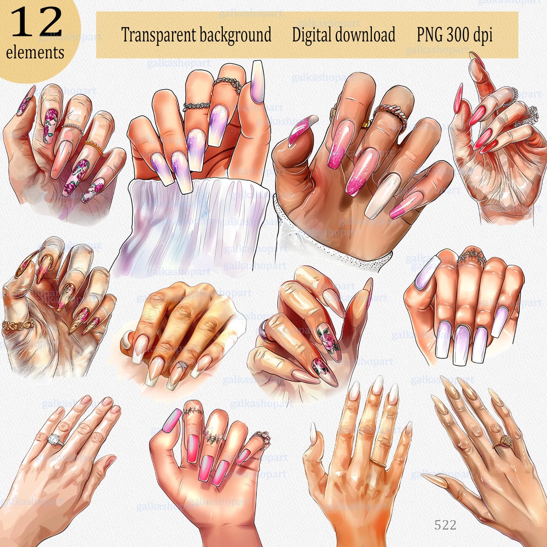 Watercolor Trendy Manicure Clipart PNG: Female Pretty Hands, Nail Tech ...