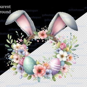 Happy Easter Floral Bunny Wreaths & Borders PNG Clipart: Rabbit Ears ...