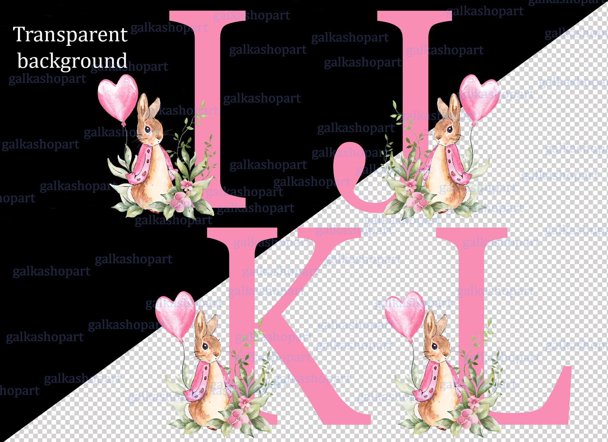 Peter Rabbit Pink Alphabet Clipart: Set of 26 Individual Letters With ...