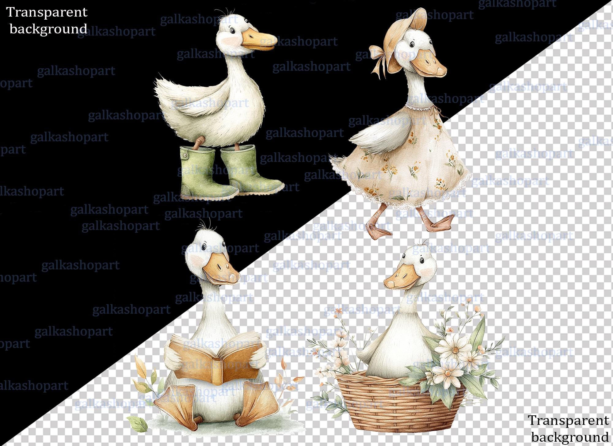 Silly Goose Cottagecore Clipart Set, Cute Watercolor Geese PNG, Farm ...