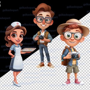 Professions Clipart PNG Bundle: Cute Job Characters Set, Cartoon ...