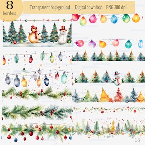 Watercolor Christmas Border Clipart PNG: Frame of Xmas Tree Branches ...