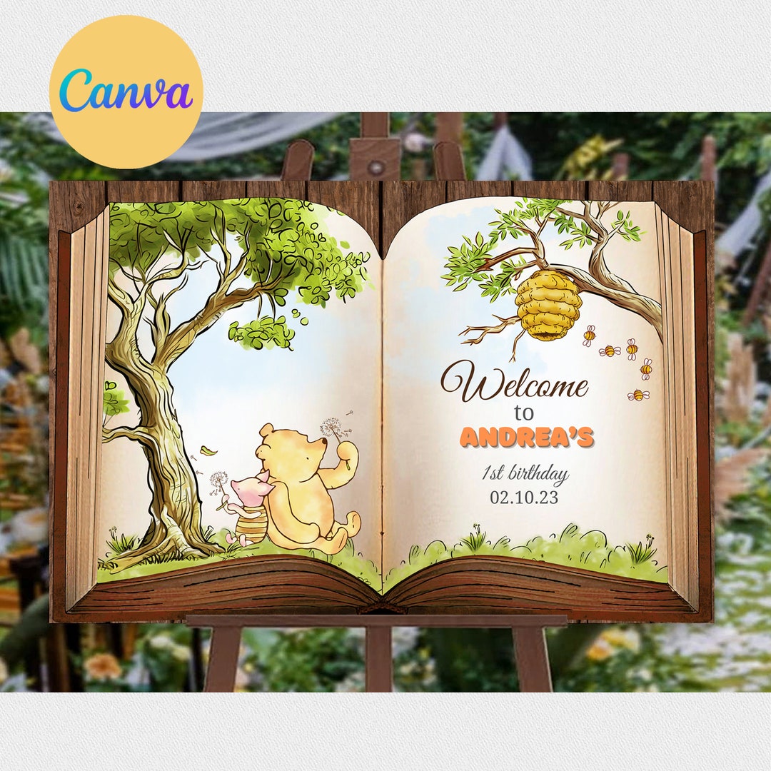 Classic Winnie the Pooh & Piglet Welcome Sign Template for Birthday ...