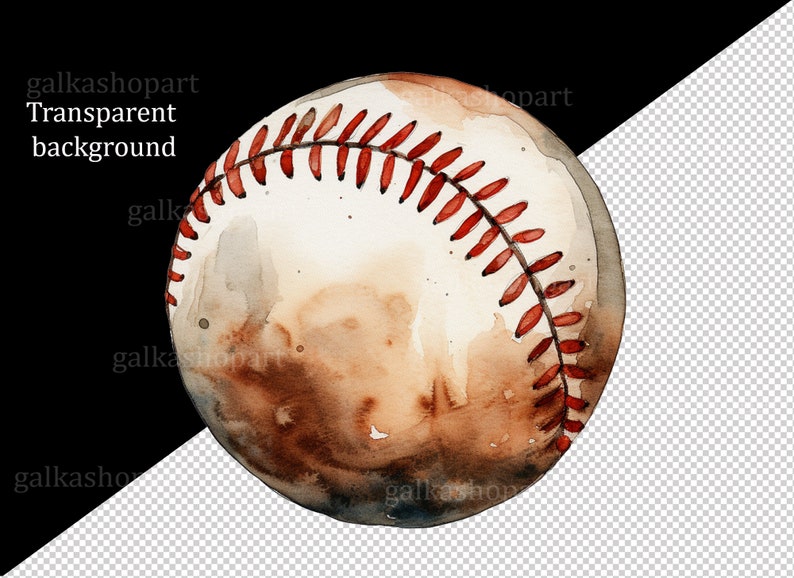 Baseball Watercolor Clipart Bundle: Set of 8 PNG Graphics Perfect for ...