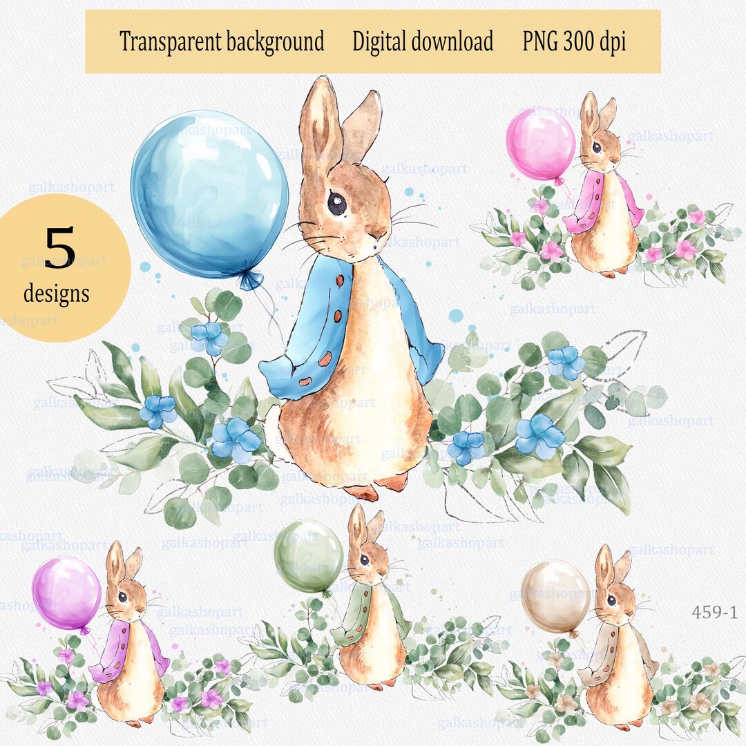 5 Colors Peter Rabbit Design, Greenery & Balloons Sublimation, Flopsy ...