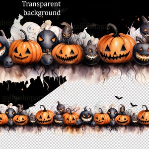 Watercolor Halloween Seamless Border Clipart: Autumn Frame PNG; Fall ...