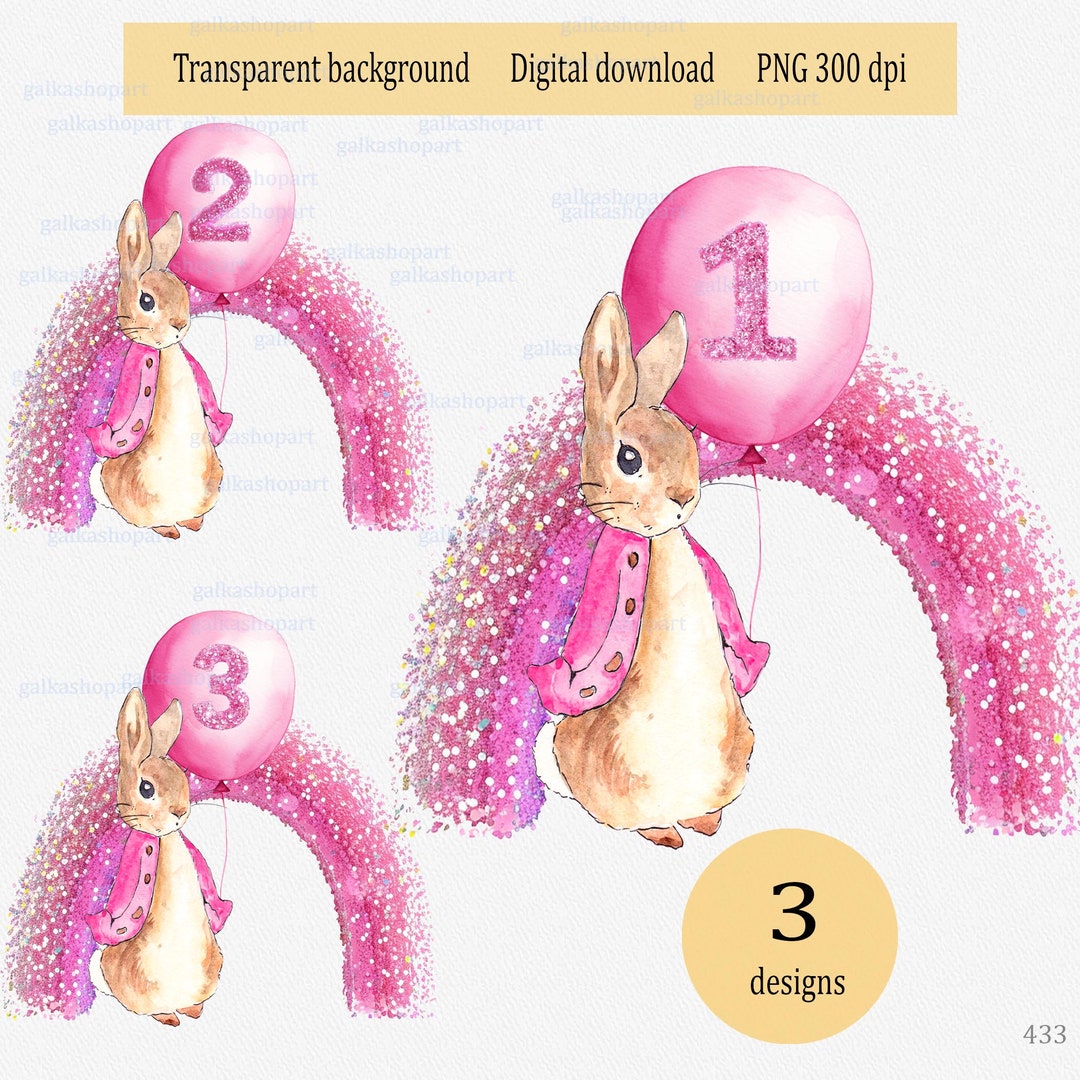 Flopsy Bunny With Shiny Rainbow PNG, Watercolor Peter Rabbit ...