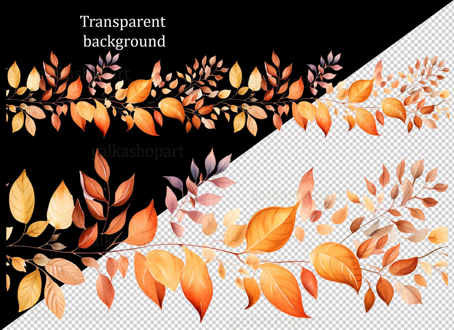 Watercolor Autumn Borders Clipart: Set of 6 Seamless Leaves Borders ...