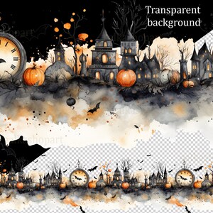 Watercolor Halloween Seamless Border Clipart: Autumn Frame PNG; Fall ...