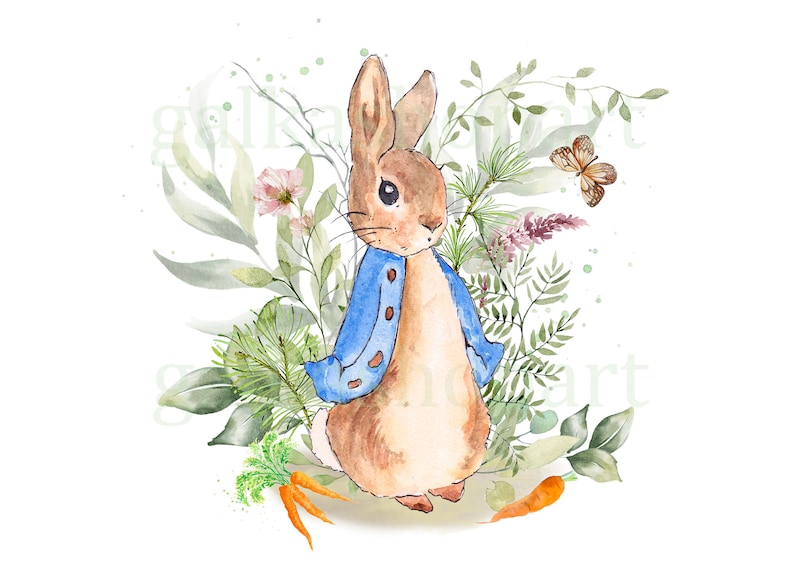 Clipart Peter Rabbit Transparent PNG File Greenery and - Etsy