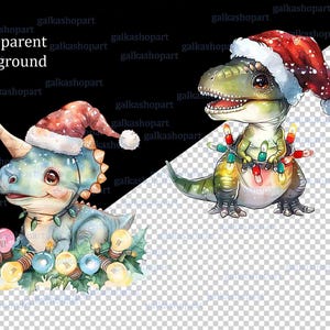 11 Christmas Baby Dinosaurs With String Lights PNG Clipart: Watercolor ...