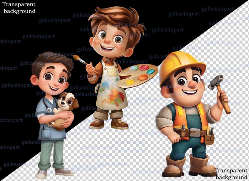 Professions Clipart PNG Bundle: Cute Job Characters Set, Cartoon ...