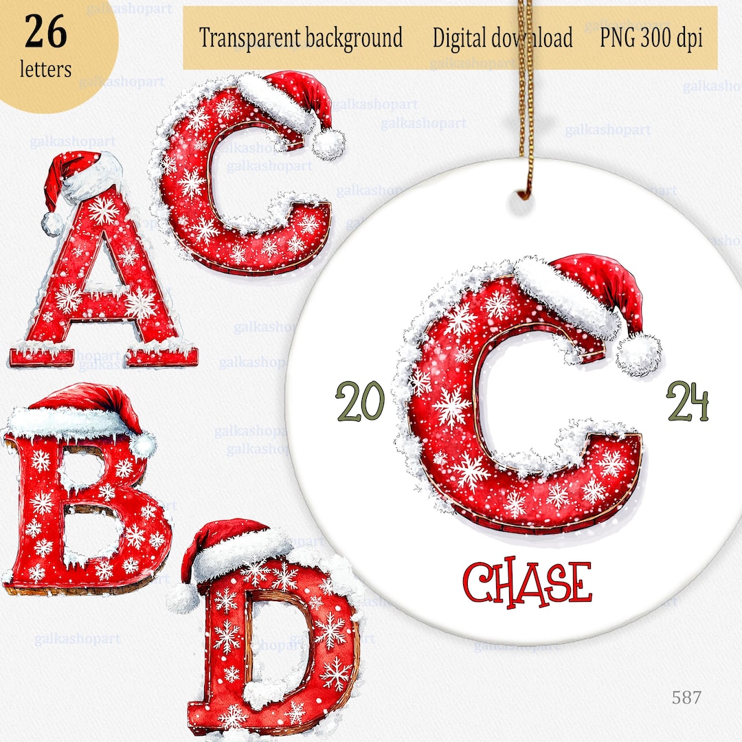 PNG Clipart of Winter Snowy Alphabet in Santa Hats for Personalized ...
