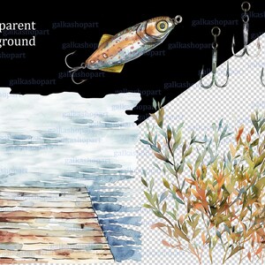 Fishing Set Clipart PNG: Watercolor Tackle & Fish, Fisherman, Tourism ...