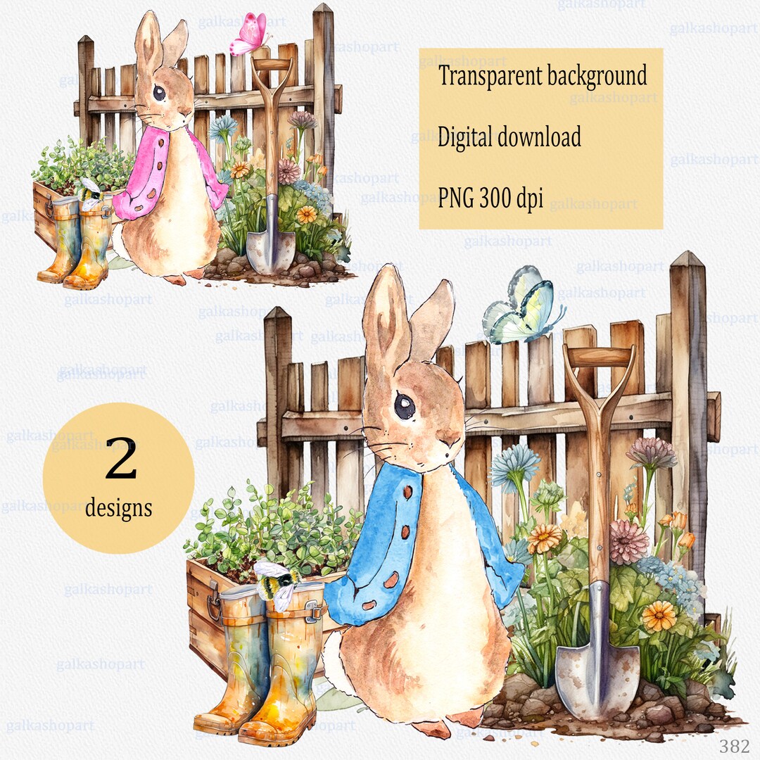 Gardening Bunny Sublimation Design PNG: Peter Rabbit Easter Clipart ...