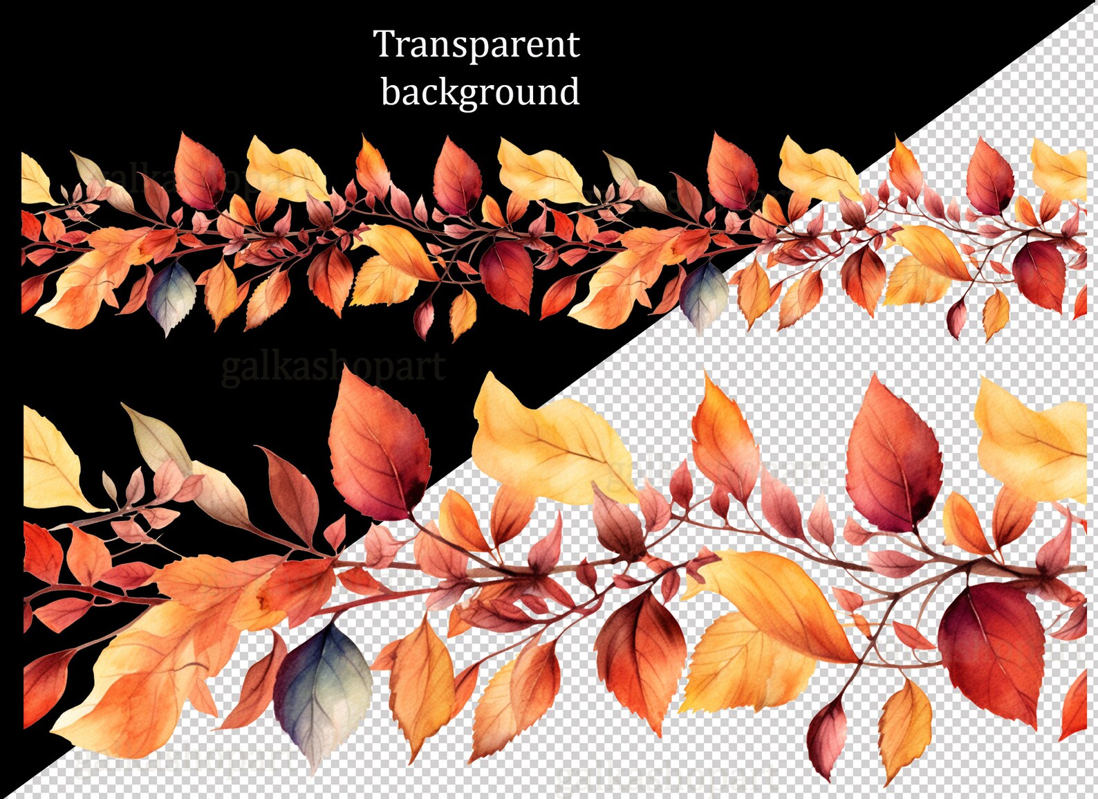 Watercolor Autumn Borders Clipart: Set of 6 Seamless Leaves Borders ...