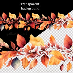 Watercolor Autumn Borders Clipart: Set of 6 Seamless Leaves Borders ...