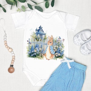 Peter Rabbit in Garden With Blue Flowers Clipart, Watercolor Birdhouse ...