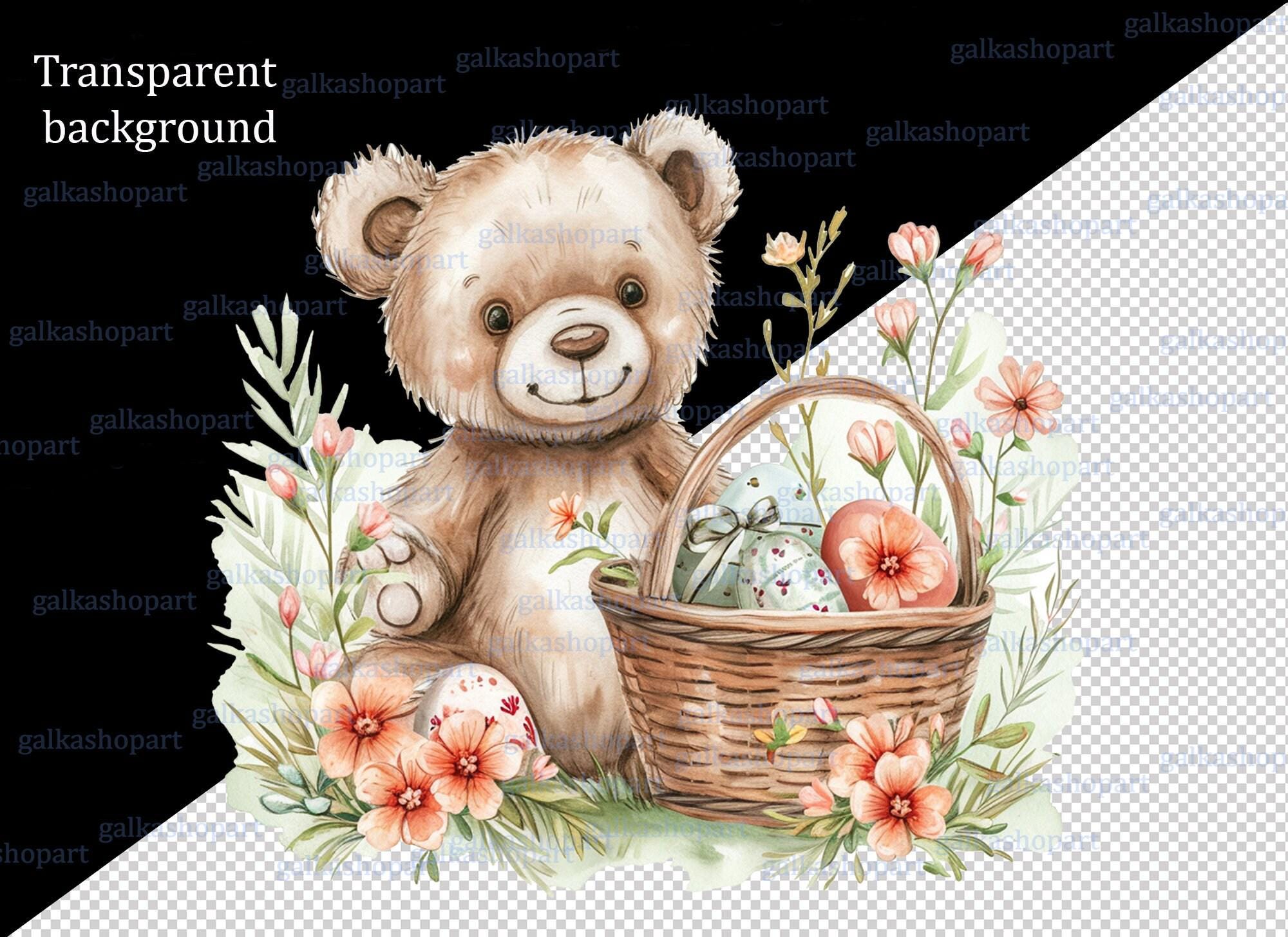 Easter Teddy Bear Clipart Set: Watercolor Spring Bears With Baskets ...