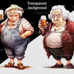 Humorous Caricature of a Funny Fat Grandma&grandpa Farmer With a Drink ...