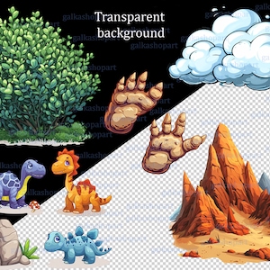 Dinosaurs Era Elements Clipart PNG: Cartoon Prehistoric Dino, Ancient ...