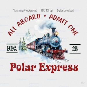 Polar Express Sublimation Design PNG on Transparent Bc: Retro Christmas ...