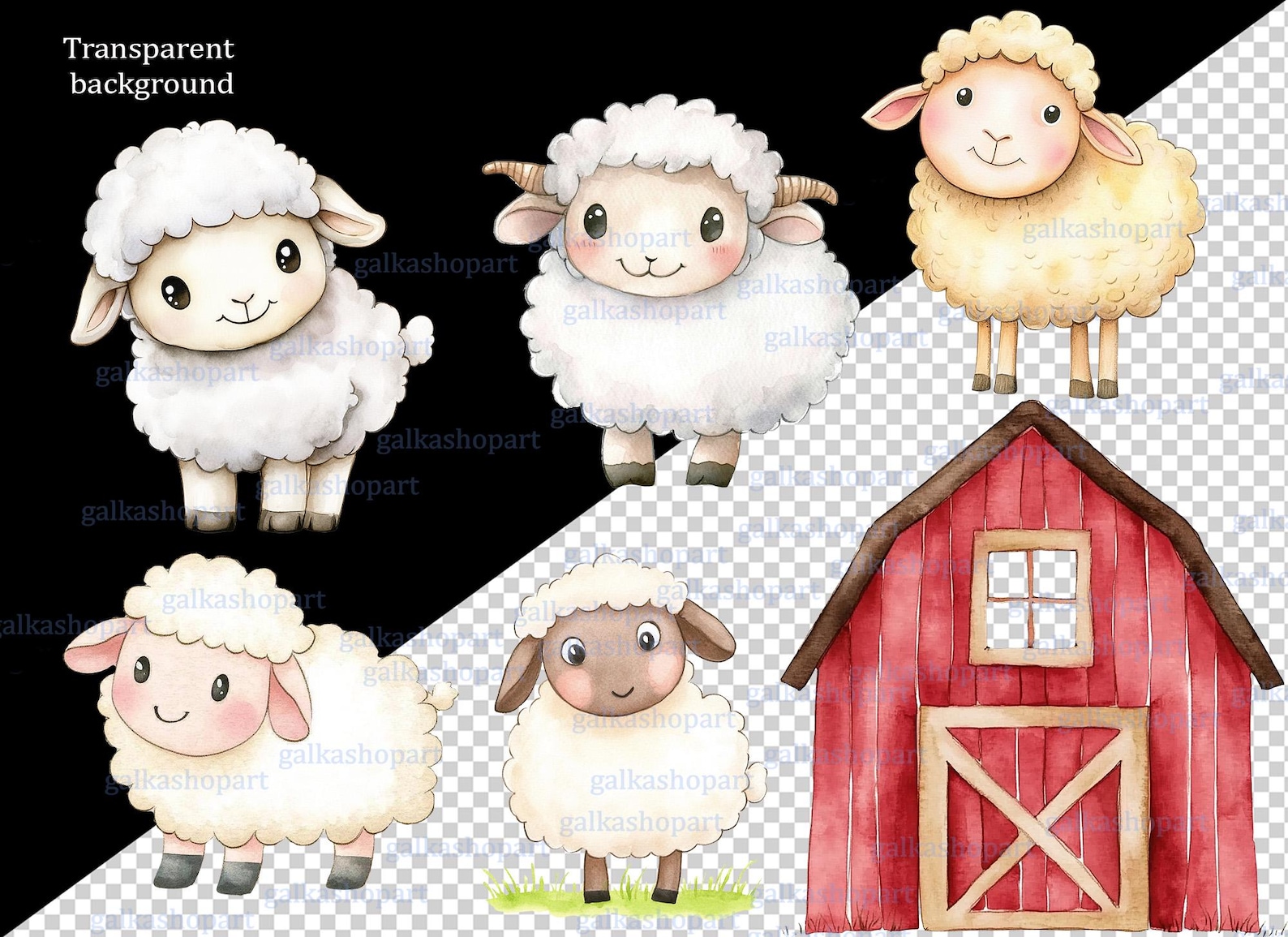 Cute Farm Animal Clipart, Watercolor Pngs, Farm Life Birthday Party ...