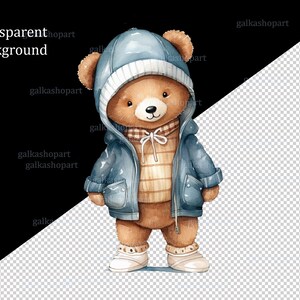 Watercolor Cute Teddy Bears PNG Clipart: Autumn Winter Sublimation ...