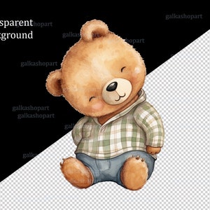 Watercolor Cute Teddy Bears PNG Clipart: Autumn Winter Sublimation ...