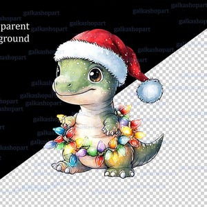 11 Christmas Baby Dinosaurs With String Lights PNG Clipart: Watercolor ...