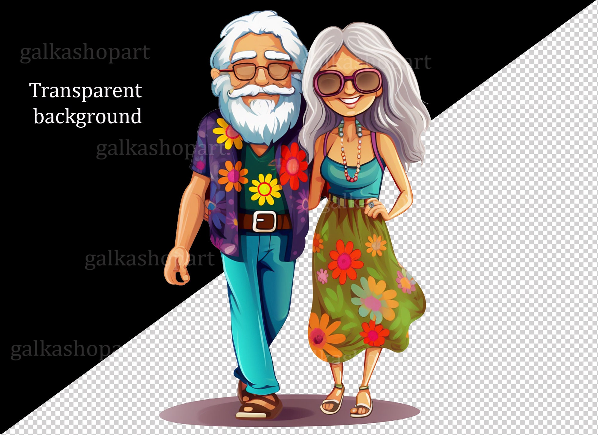 Old Hippie Couple Clipart PNG Old Ladies and Old Mans Cute - Etsy UK
