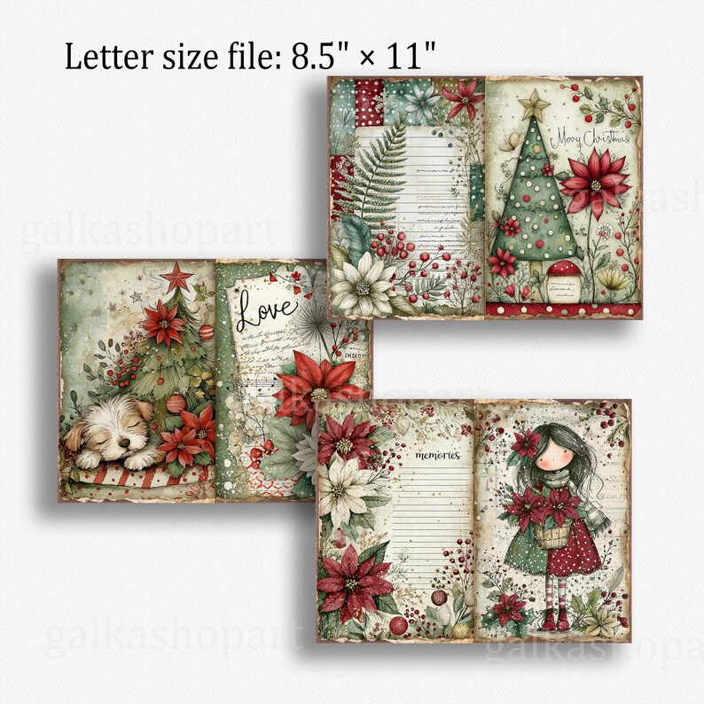 Whimsical Christmas Junk Journal Kit: 48 Printable Pages, Vintage ...
