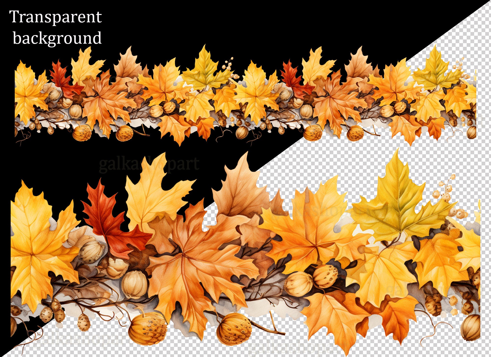 Watercolor Autumn Borders Clipart: Set of 6 Seamless Leaves Borders ...