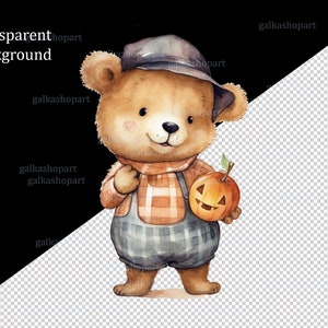 Watercolor Cute Teddy Bears PNG Clipart: Autumn Winter Sublimation ...