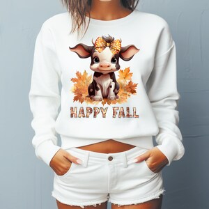 Happy Fall With Cute Baby Cow Sublimation Design Png: Fall Foliage ...