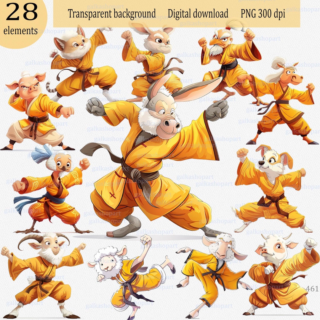 Funny Kung Fu Farm Animals Clipart Transparent PNG: Athlete in a ...