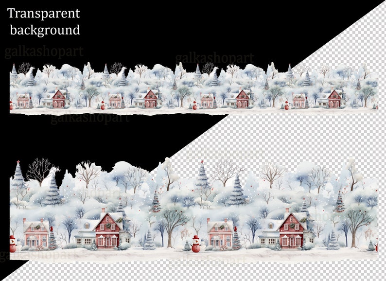 Watercolor Christmas Border Clipart PNG: Frame of Xmas Tree & Snowmen ...