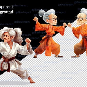 Funny Old Lady Athlete Clipart PNG: Karateka Women in a Fighting Pose ...