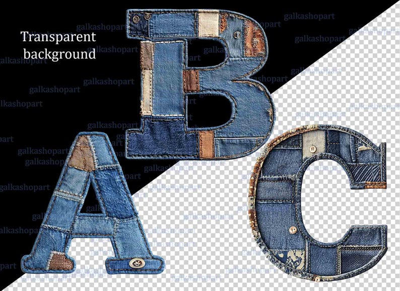 Denim Alphabet Pngs Individual Letters Clipart Jeans Patchwork Font ...